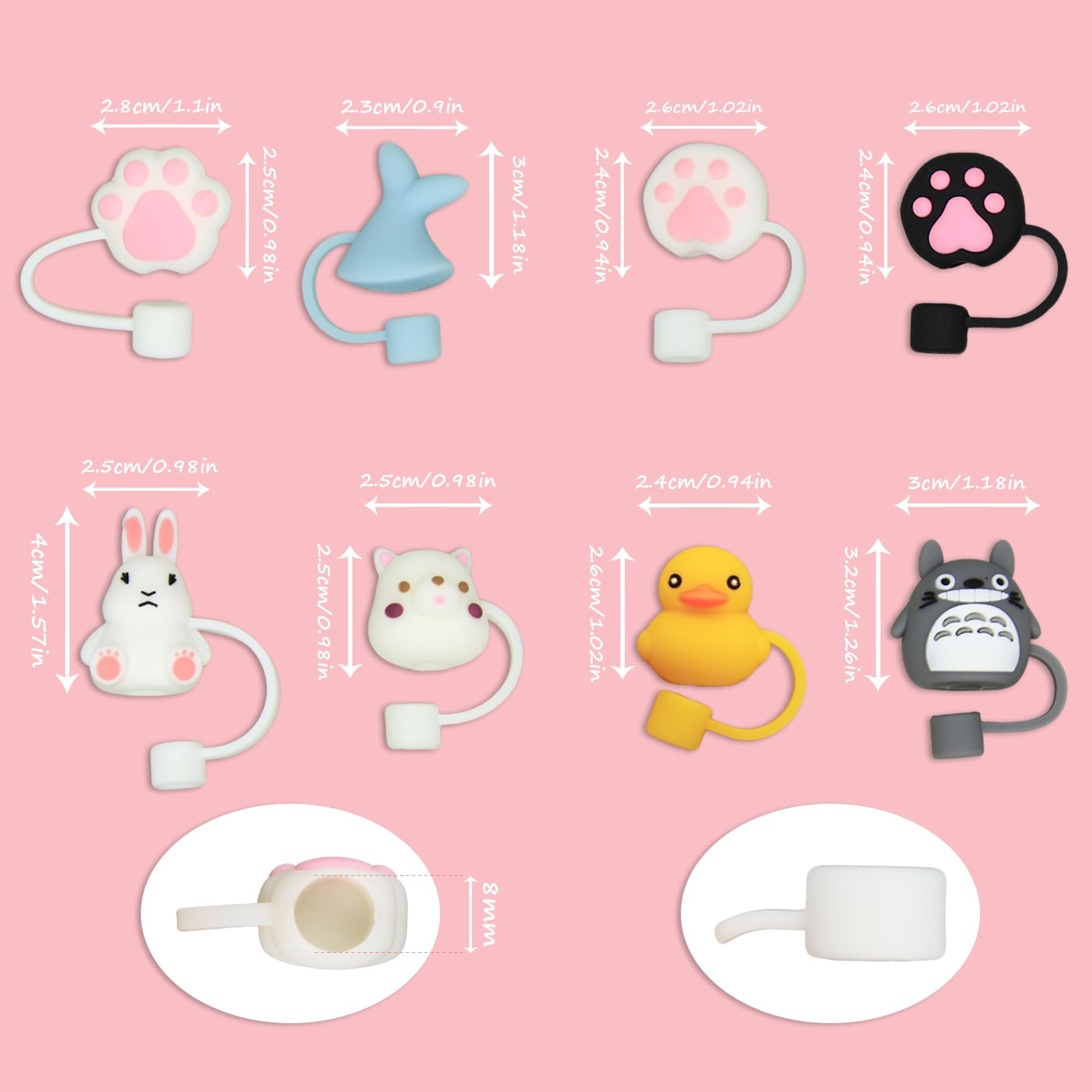 8 Pack Straw Covers, Silicone Animal Themed Straw Toppers For 8mm Straws, Cute Dust-Proof Reusable Straw Tips Lids