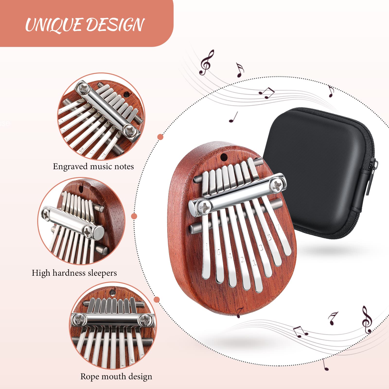 7 Pieces 8 Keys Mini Kalimba Piano Set, Mini Finger Thumb Piano with Lanyard Chain, Finger Protector and Cleaning Cloth for Kids and Adults Musical Beginners Pendant Gift (Drop Style)
