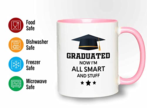 Flairy Land Graduation 2Tone Pink Mug 11oz - All Smart and Stuff - Graduation Gifts for Her Senior Graduation College Student College Graduate Classmate MBA Grad