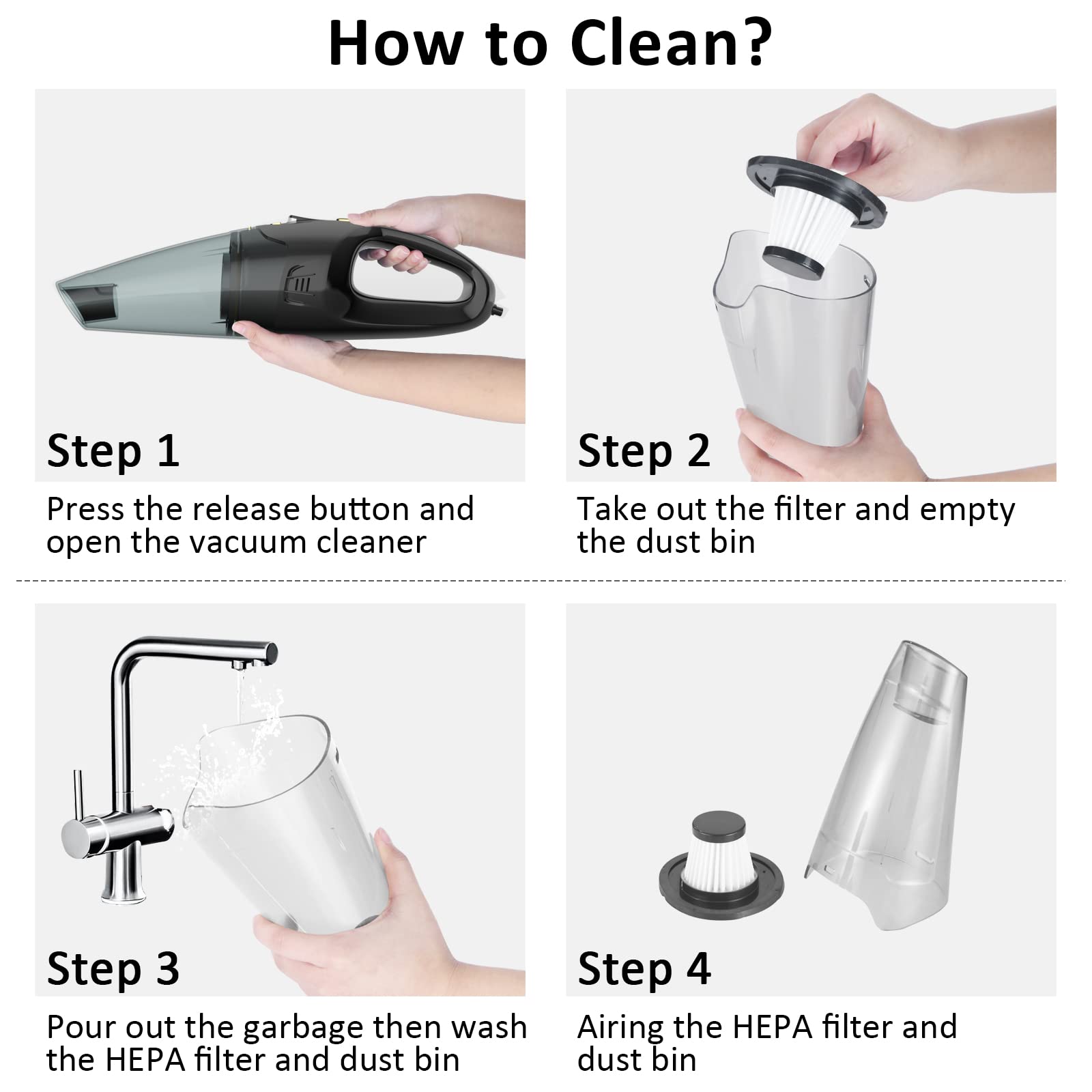 Handheld Vacuum Dust Busters Cordless Rechargeable, AEWHALE Hand Vacuum Cordless 10000PA High Power with LED Light, Portable Home & Car Mini Vacuum, Wet/Dry Car Vacuum Cleaner(Black)