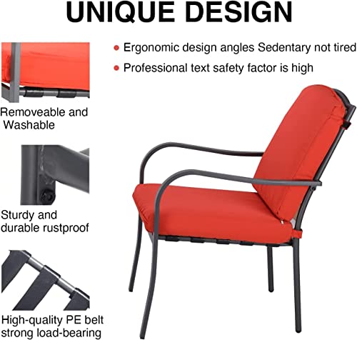 Barton 3PCS Outdoor Patio Bistro Set Chairs & Glass Table Set Porch All-Weather Cushion Furniture, Orange Red