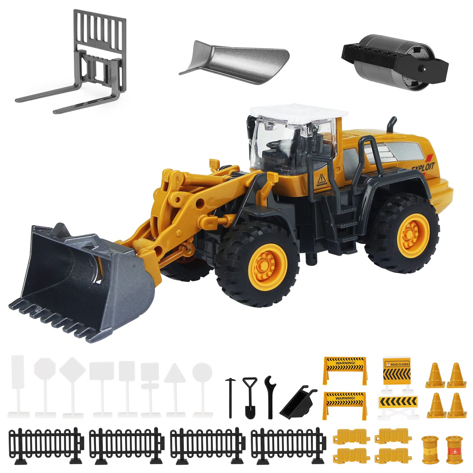 Hapavis Construction Vehicles Toys Set with Road Roller Snow Plow Forklift Bulldozer Alloy Construction Site Vehicles