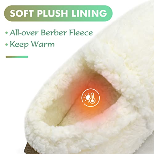 COFACE Womens Slippers Fuzzy Memory Foam Soft Plush Sherpa Fleece Lining Slippers For Women With Cozy Cushion Ladies Lightweight Warm Cloud Slippers Beige Size 8