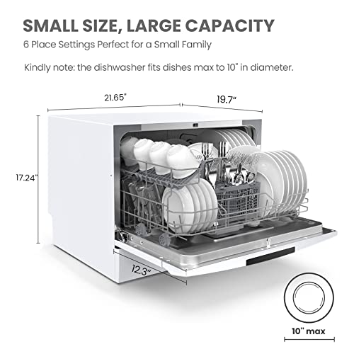 COMFEE’ Countertop Dishwasher, Energy Star Portable Dishwasher, 6 Place Settings, Mini Dishwasher with 8 Washing Programs, Speed, Baby-Care, ECO& Glass, Dish Washer for Dorm, RV& Apartment, White