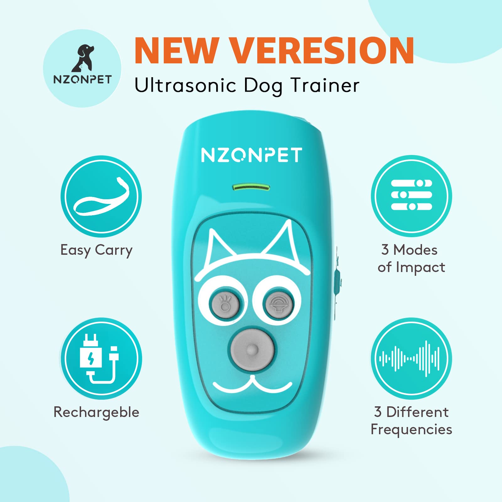 nzonpet Anti Barking Device, Ultrasonic 3 in 1 Dog Barking Deterrent Devices, 3 Frequency Dog Training and Bark Control 16.4Ft Range Rechargeable with LED Light and Wrist Strap - MARRS Green