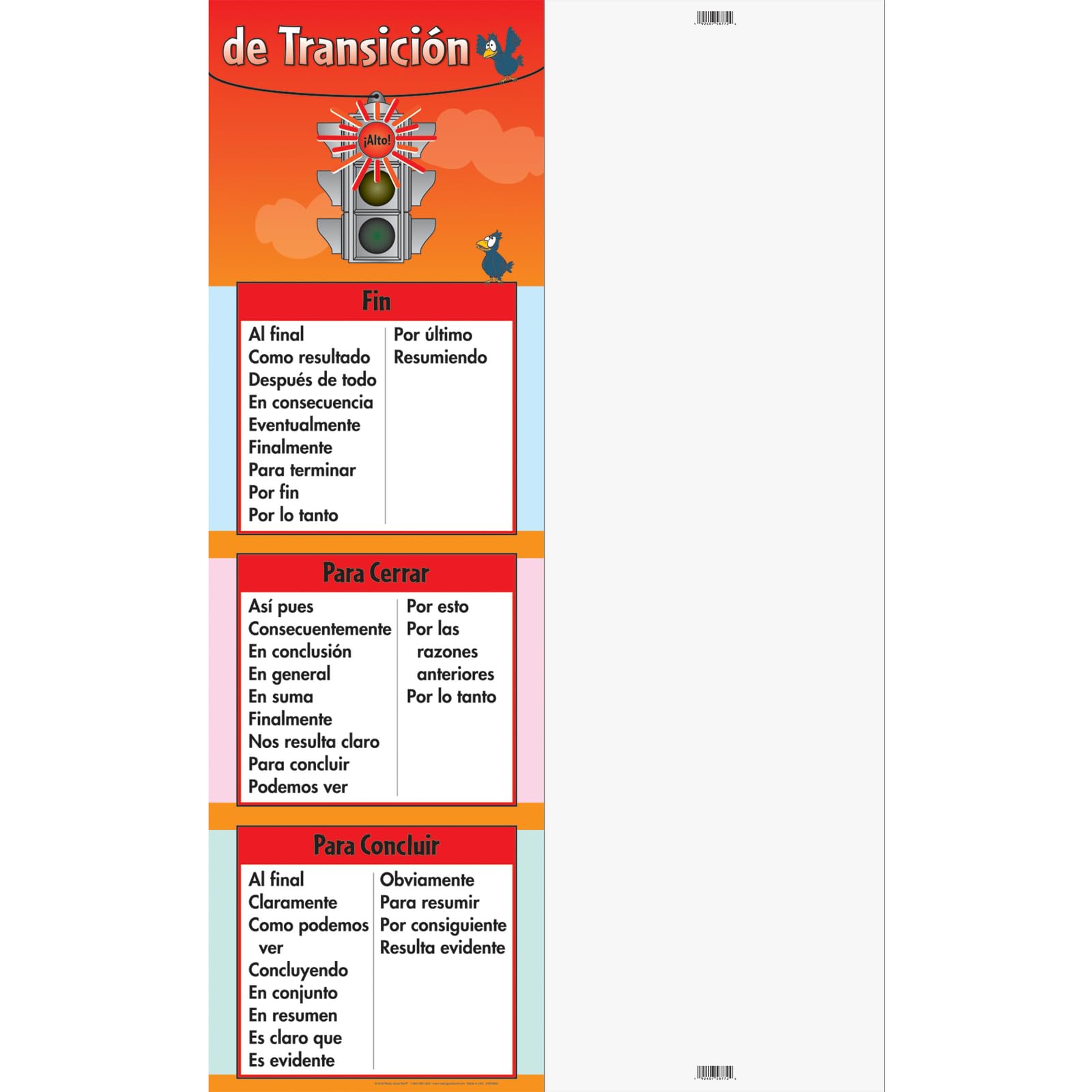 Really Good Stuff Spanish Traffic Light Transition Words and Phrases Jumbo Poster (Sem?foro de Palabras y Frases de Transici?n Poster Gigante) - 3 Banners