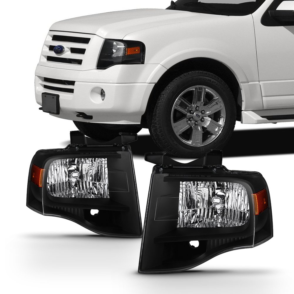 AKKON - Fits 2007-2014 Ford Expedition SUV Chrome Headlights Replacement Headlamps Left Driver+Right Passenger Pair