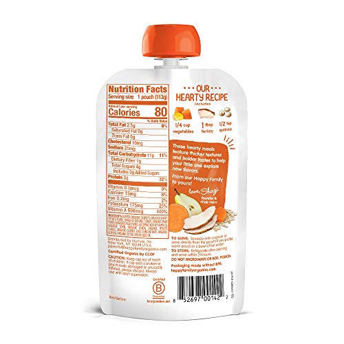 Happy Baby Organic Stage 3 Baby Food, Hearty Meals, Root Vegetables & Turkey with Quinoa, 4 Ounce (Pack of 8)