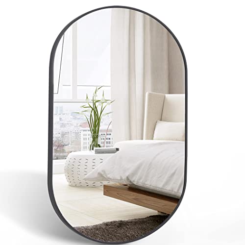 COFENY Oval Mirror, 17"x30" Black Bathroom Mirror with Metal Frame, Wall Mount Mirrors Decor for Bedroom Living Room、Entryway Hangs Horizontal or Vertical