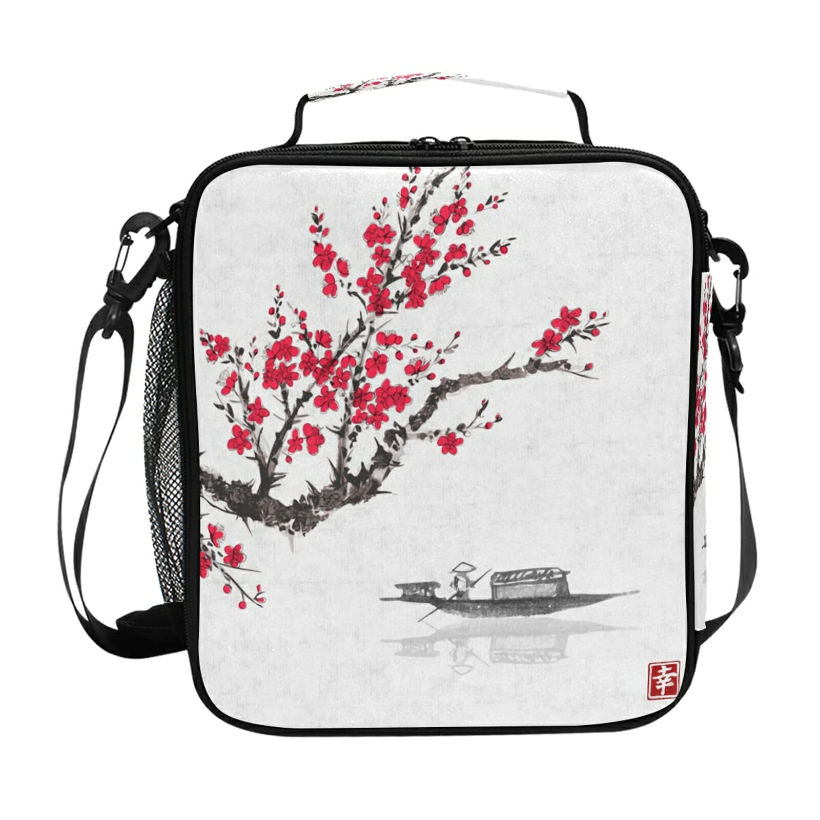 AUUXVA Japanese Cherry Blossom Flower Insulated Lunch Box Bags for Women Men Kids Girls Tote Crossbody Thermal Lunch Container Food Carrier