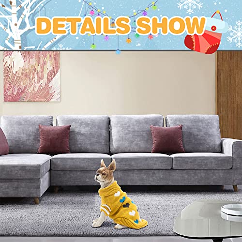 Cnarery Dog Sweater, Soft and Warm Dog Knitted Sweater with Leash Hole, Dog Winter Coat, Cold Weather Clothes for Small Medium Dogs Cat (Small, Yellow)