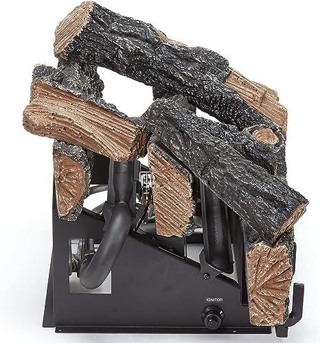 HearthSense VFL18M Dual Fuel Ventless Fireplace Logs Set with Manual Control, Use with Natural Gas or Liquid Propane, 30000 BTU, Heats up to 1000 Sq. Ft, Brown, 18 Inches