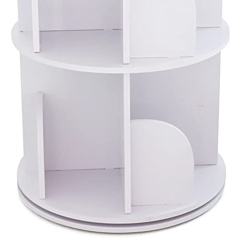 CNCEST 2 Layers 360° Rotating Bookshelves, Open Bookcase Freestanding Storage Shelf Nordic Style Bookshelf Organizer Storage Shelves Shelf Capacity 100k Place Books Small Potted Decorations (White)