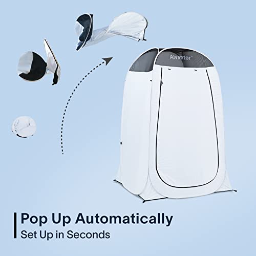 Alvantor Shower Tent Changing Room Outdoor Toilet Privacy Pop Up Camping Dressing Portable Shelter Teflon Coating Fabric 4’x4’x7' Patent Pending, White