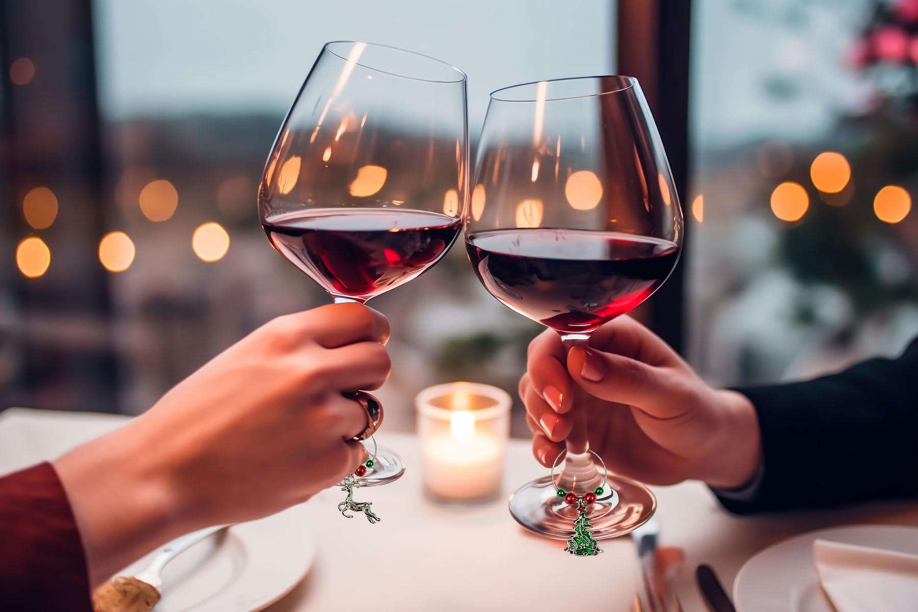 AUXO-FUN 12 Pieces Christmas Wine Glass Charms for Stemmed Goblets Glasses Drink Markers to Identify Your Drinks Bringing Cheers to Your Holiday Party