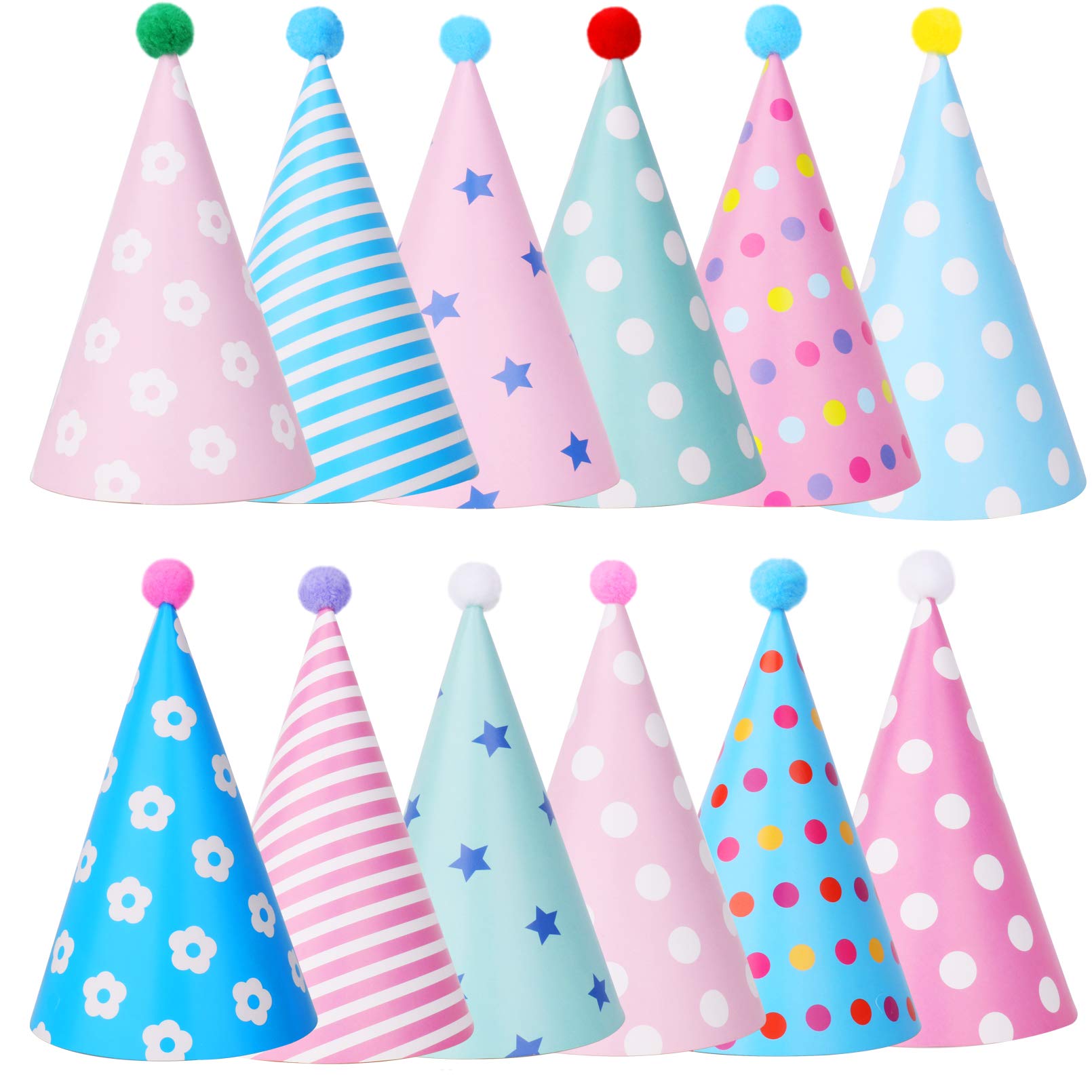 Beurio Birthday Party Cone Hats, 12 PCS
