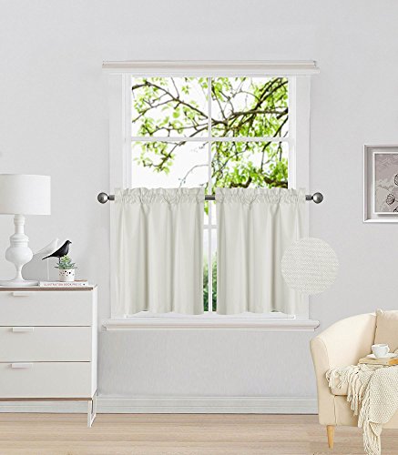 Elegant Home 2 Panels Tiers Small Window Treatment Curtain Insulated Blackout Drape Short Panel 28" W X 24" L Each for Kitchen Bathroom or Any Small Window # R16 (Ivory)
