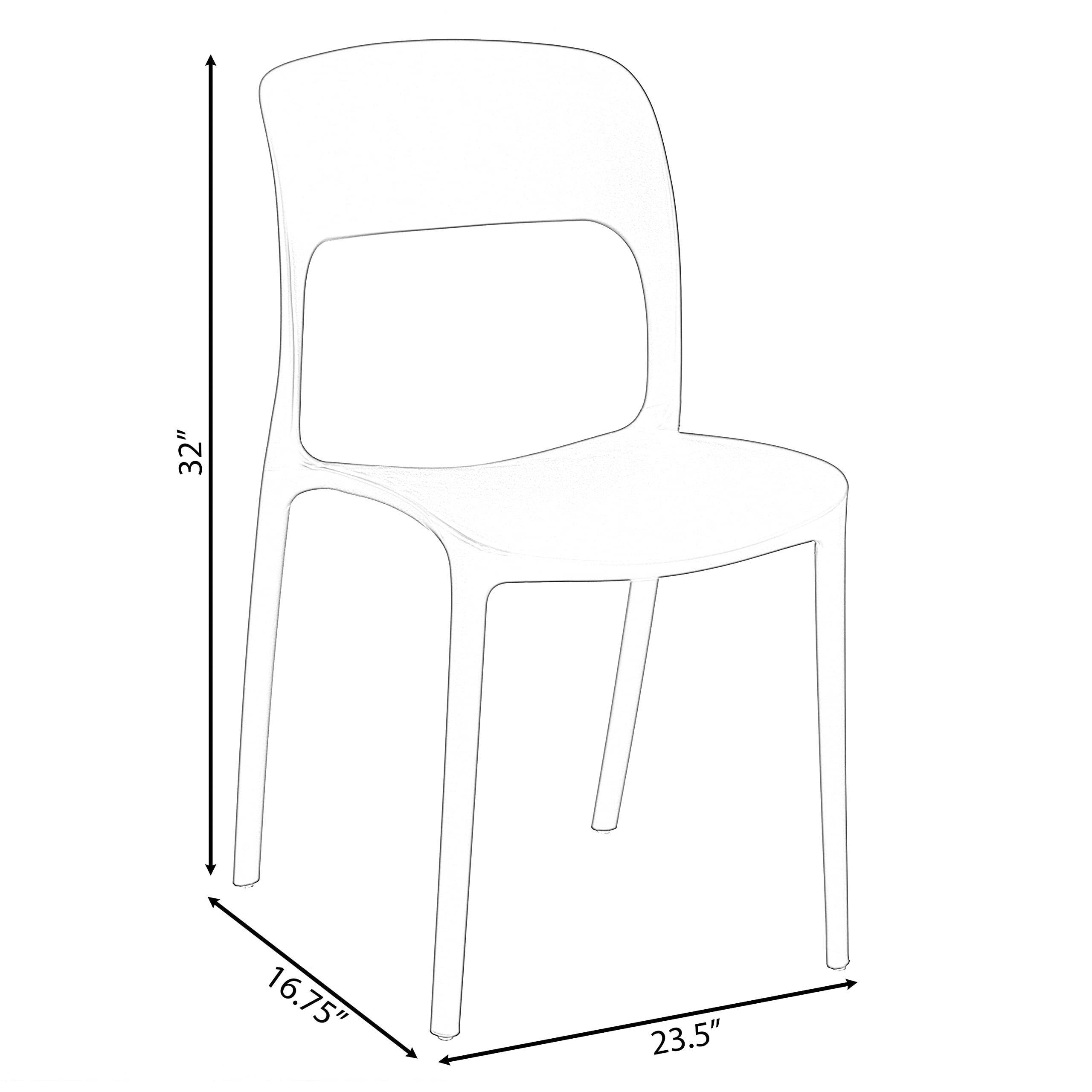 Fabulaxe Modern Plastic Outdoor Dining Chair with Open Curved Back, Red