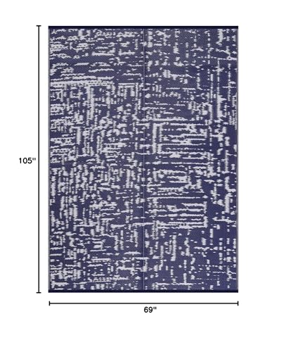 Beverly Rug Abstract Outdoor Rugs 6x9 Waterproof Reversible Plastic Straw Rug Outdoor Carpet, Outside Mat for Patio, Camping, Picnic, Porch, Deck, RV, Beach, Pool, Blue and White