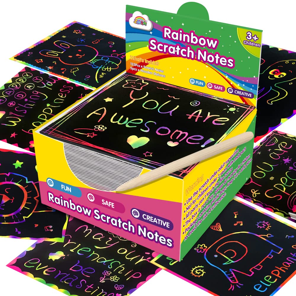 ZMLM Gift Christmas for Girl Art-Craft Kit: Rainbow Scratch Paper Magic Art Craft Project Supply Toddler Drawing Activity Kid Travel Toy Age 3-12 Year Old Birthday Gift