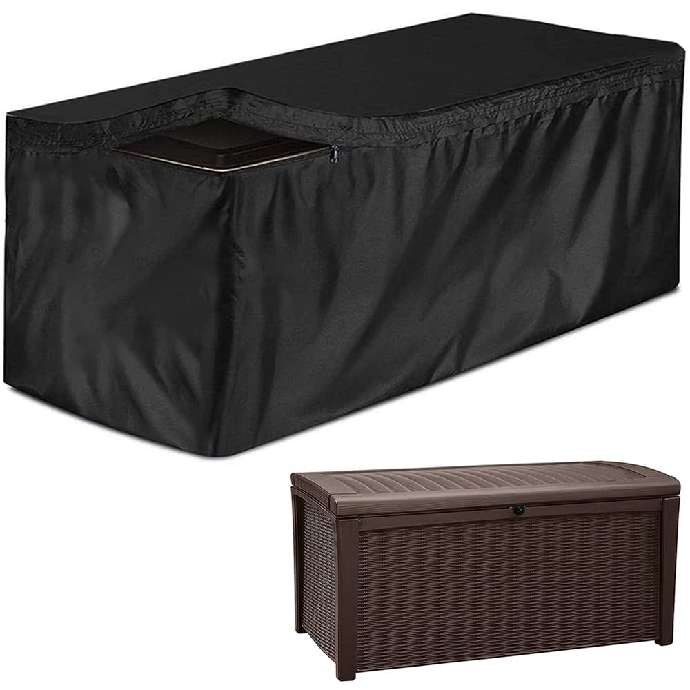 Patio Deck Box Cover Skyour Heavy Duty 420D Oxford Waterproof Bench Outdoor Storage Deck Boxes Covers Garden Furniture Table Ottoman Dust Cover (Black, L: 62x32x28in)