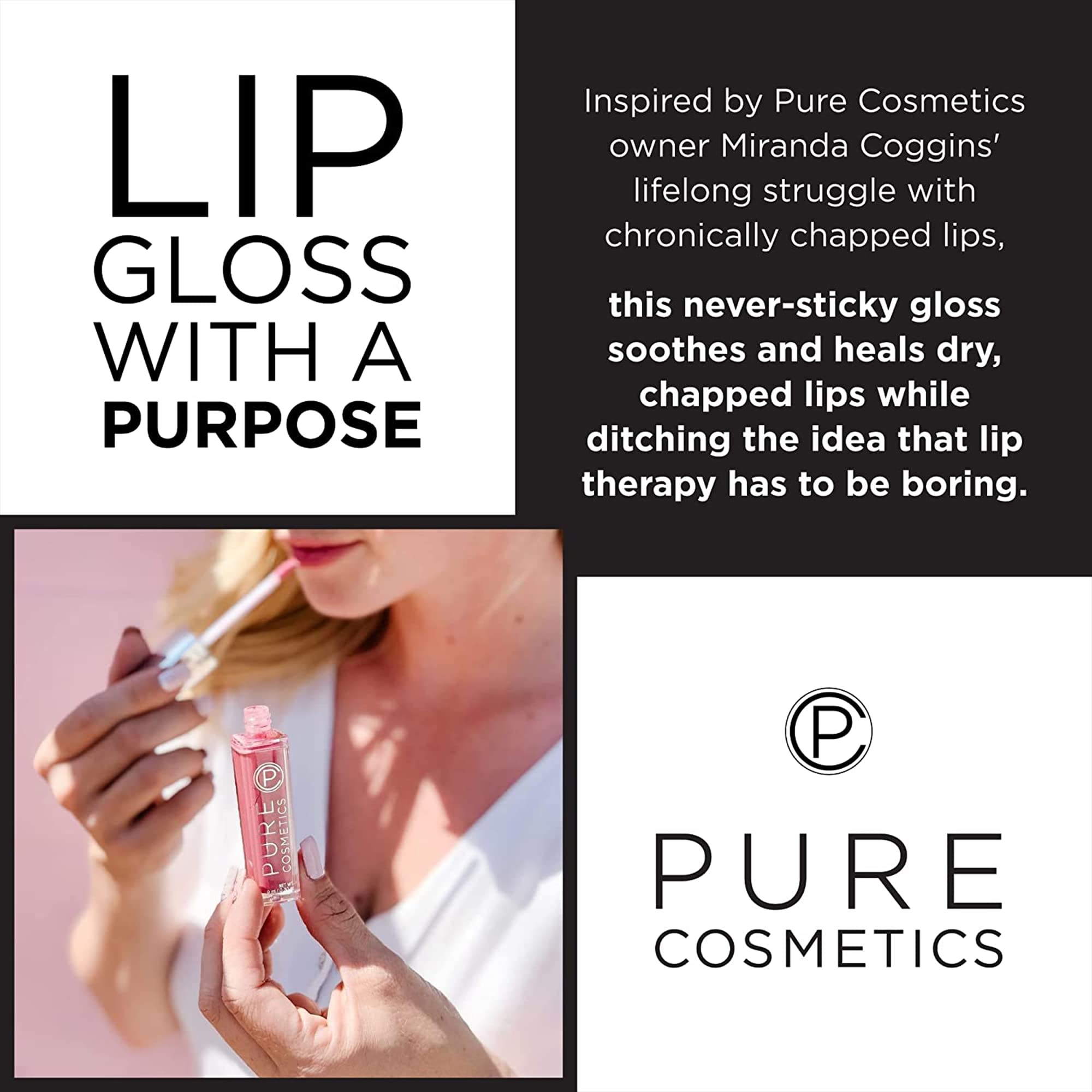 Pure Cosmetics Pure Illumination Lip Gloss - LED-lit Applicator w/Side Mirror - Non-Sticky, Moisturizing & Hydrating Lip Glosses - Soothes & Protects Dry Chapped Lips (Cosmic Latte)