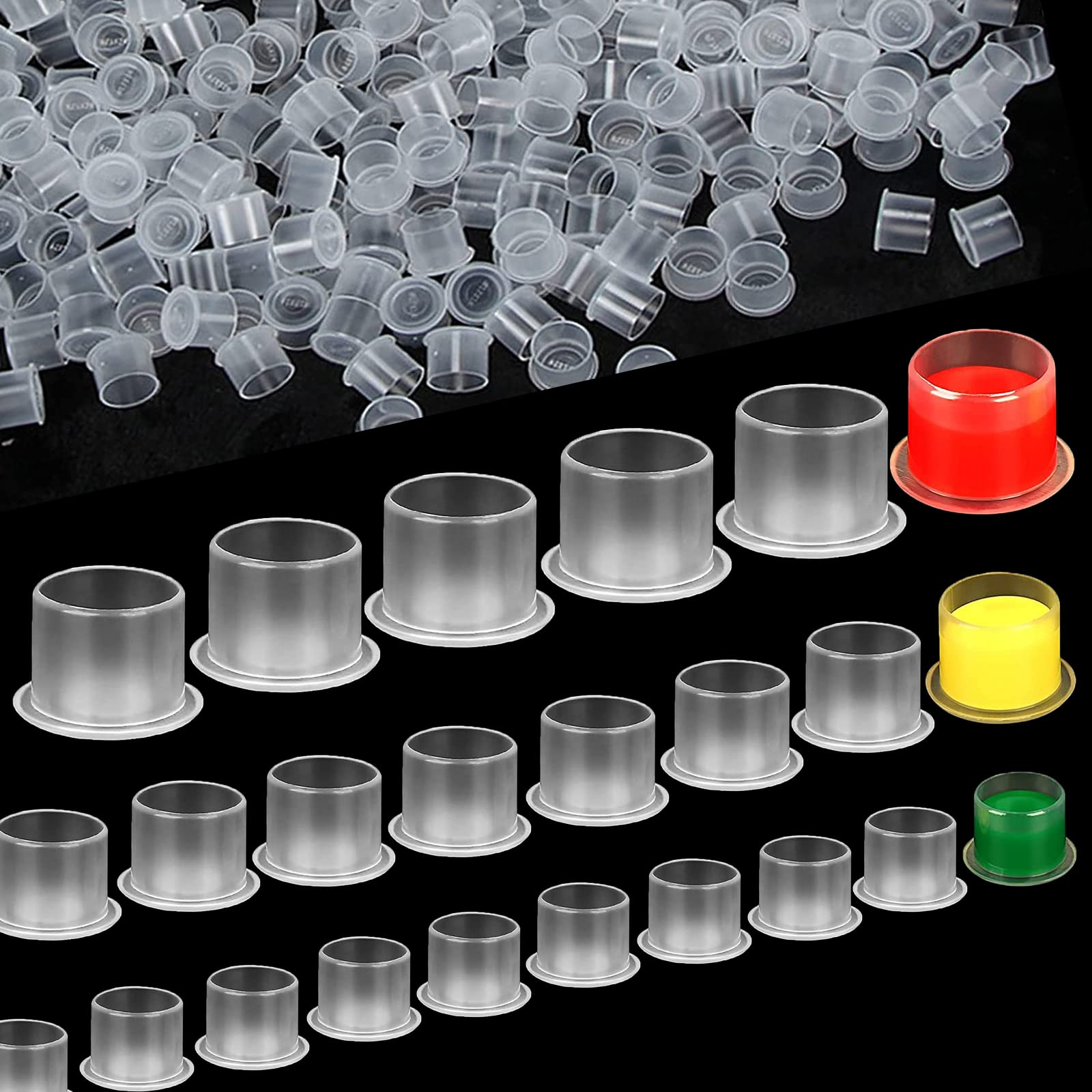 Yuelong 300pcs Ink Caps with Base Tattoo Ink Cups White Mixed #11 Small #14 Medium #17 Large Pigment Caps for Tattoo Permanent Makeup Container Cap Tattoo Accessory Tattoo Supplies Tattoo Kits