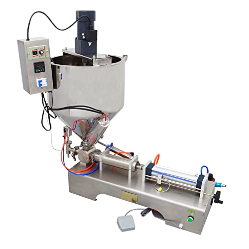 INTBUYING 110V 30-300ml Paste Liquid Heating Mixing Filling Machine with Vertical Stirring Hopper for Cream Shampoo Honey Toothpaste Oil Sauce Butter