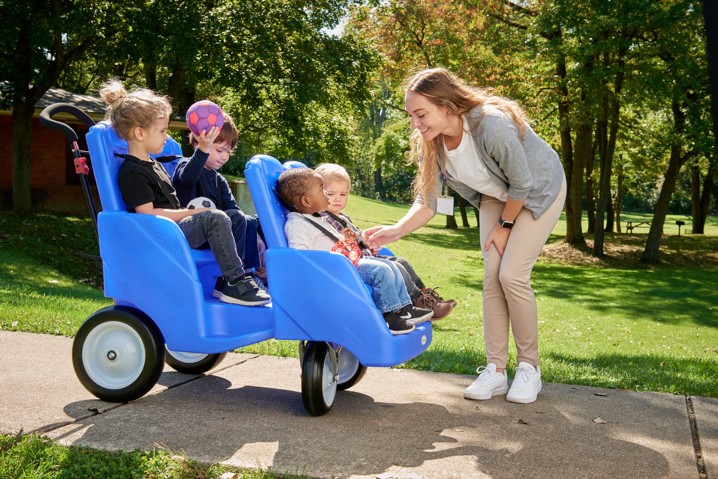 Gaggle by Foundations 4 Seat Buggy Stroller | 4-Seat Quad Stroller with 5-Point Harness for Added Safety | Multi-Child Stroller with Soft Stop Brake | Fits Through Standard Doorways | Blue