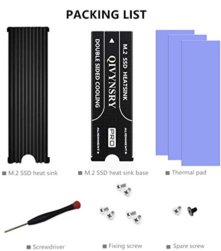 QIVYNSRY M.2 Heatsink NVMe 2280 PS5 SSD Heat Sink Computer PC PCIE M2 SSD Cooler for Samsung 980 970 EVO Plus SN850 SN750 SN570 Firecuda 530, Black