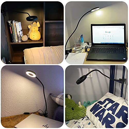 Akynite 48 LED Clip on Desk Light for Home Office, 3 Colors & 10 Brightness, 7W USB LED Ring Light Desk Clamp for Makeup, Gooseneck Desk Clip Lamp, Dimmable Clip on Bed Light for Reading, Black