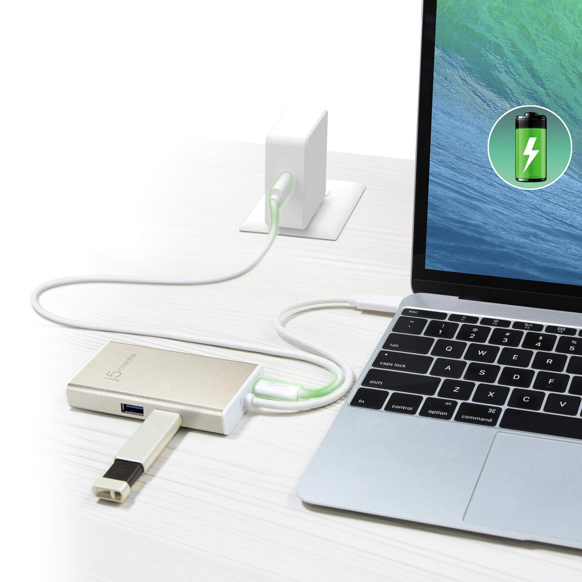 j5create USB C Hub Multi-Adapter Docking Station with HDMI 4K, 2X USB 3.1 SuperSpeed Ports, Ethernet, Power Delivery 2.0 (JCA374)