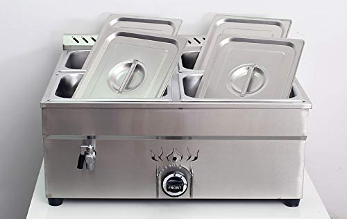 INTBUYING Propane Gas 4-Compartment Commercial Restaurant Cafe Catering Bain-Marie Buffet Sause Tabletop Desktop Countertop Food Warmer Steam Table