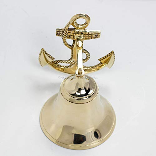 Nagina International 9" Premium Brass Polished Decorative Ornamental Anchor Bell | Pirate's Decorative Ship's Bell | Maritime Ocean Home Decor | Beach House Metal Bell