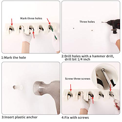 QTJH broom and mop holder wall mounted Storage cleaning Tools Commercial Mop Rack closet organizer tool hanger for Kitchen Garden laundry room and Garage,Handles Up to 1.41-Inches (write, one 5slots)
