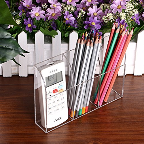 Hipiwe Wall Mount Remote Control Holder Clear Acrylic Media Organizer Storage Box Coffee Table and Nightstand Convenient Remote Control Caddy (Three Compartments)