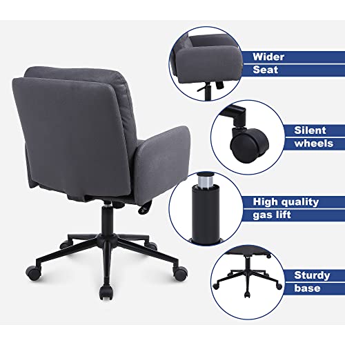 Youhauchair Adjustable Home Office Chair, Modern Mid Back Computer Desk Chair with Wheels, Ergonomic Upholstered Swivel Chair, Grey