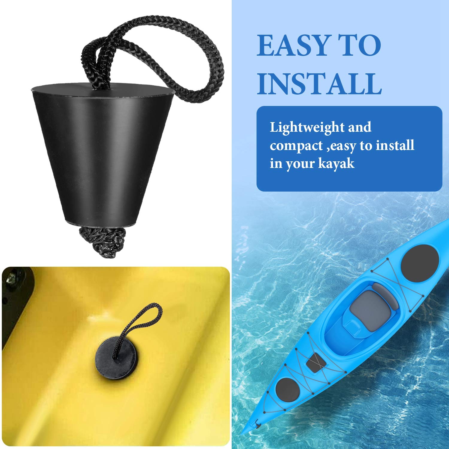 8 Pieces Universal Kayak Scupper Plugs Compatible with Sit on Top Kayaks Wilderness Systems Kayaks Perception Kayaks and More, Black and Blue