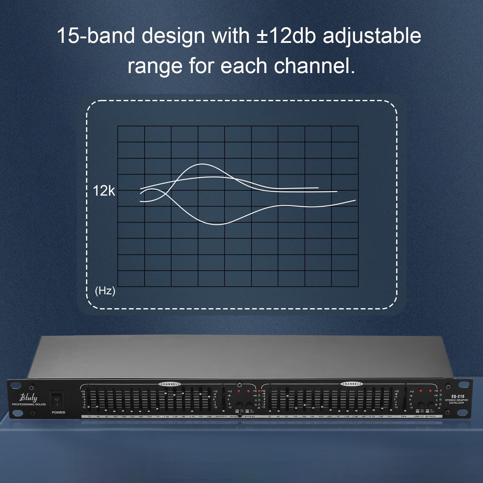 Btuty Audio Equalizer EQ-215 Dual Channel 15-Band Equalizer 1U Rack Mount 2-channel Stereo Graphic Equalizer Stereo Equalizer Graphic Equalizer