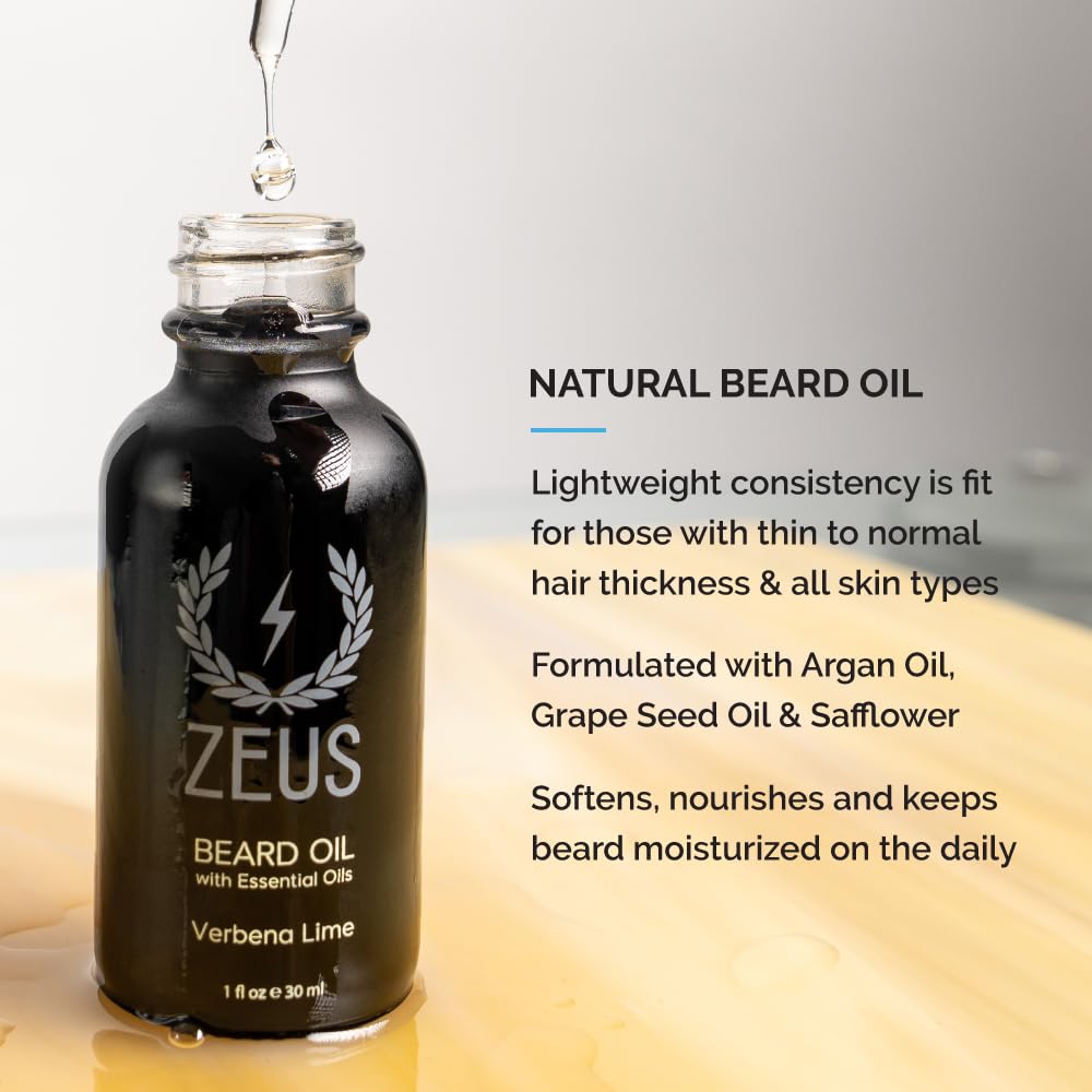 ZEUS Everyday Beard Kit with Tin Gift Box – Beard Wash Shampoo & Conditioner, Natural Beard Oil, Beard Balm & Tin Box (Vanilla Rum)