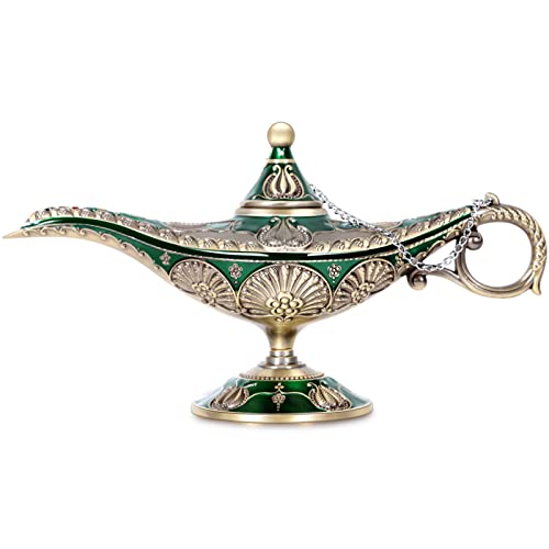 Gusnilo Vintage Aladdin Lamp Genie Wishing Lamp Decoration Magic Lamp Bronze,Classic Arabian Props Party Decoration Home Decoration Prop Lamp for Party/Birthday/Halloween(Bronze Green)
