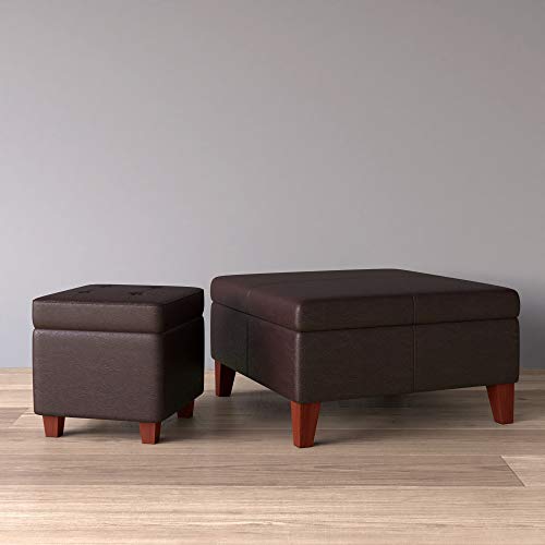 Homepop Home Decor |K2380-E155 | Luxury Large Faux Leather Square Storage Ottoman | Ottoman with Storage for Living Room & Bedroom, Distressed Brown