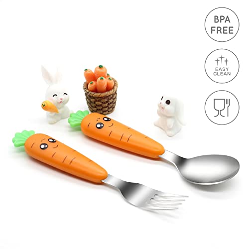 Ginbear Toddler Utensils with Case, Kids Spoons and Forks Self-feeding, Stainless Steel Baby Silverware, Child Flatware Sets, Travel Cutlery Set for Ages 18 Months+