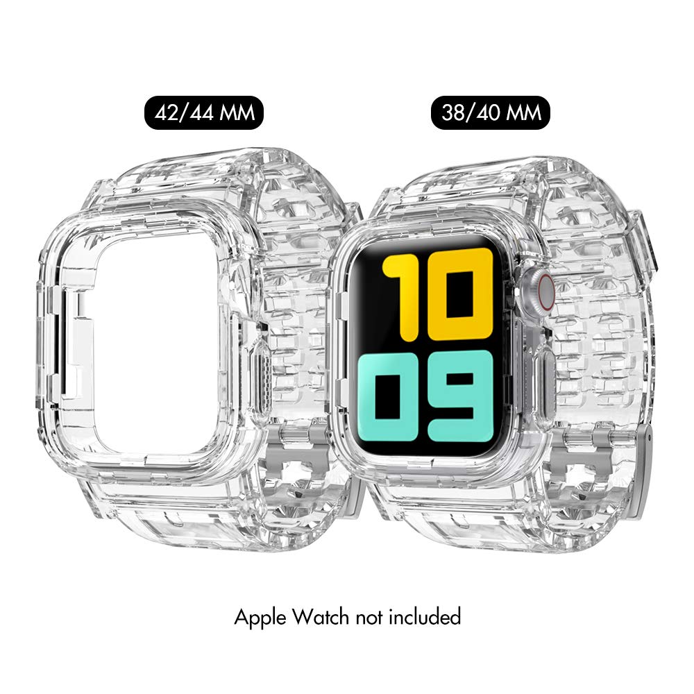 AHASTYLE Compatible with Apple Watch Clear Band Crystal Band with Rugged Bumper Case for Apple Watch Series 6 5 4 3 2 1 SE Transparent (42mm/44mm, Crystal Clear)