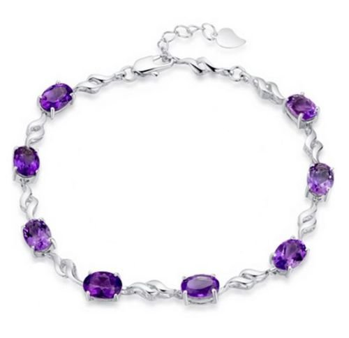 preeyanan 925 Silver Amethyst Chain Bracelet Women's Wedding Jewelry Valentine's Gift