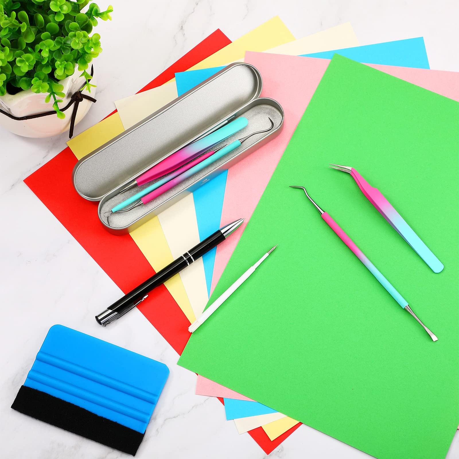 8 Pieces Weeding Silhouette Tools Kit, Craft Vinyl Weeding Tools Lettering Vinyl Tool Kit Stainless Steel Silhouette Accessories Craft Knife Ruler Vinyl Scraper for Vinyl Crafts DIY Paper Cameo