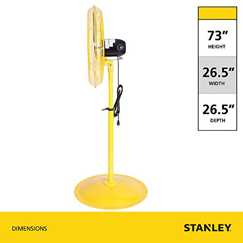 Stanley 24 Inch Oscillating Industrial High Velocity Pedestal Fan - Use for Shop, Garage or Warehouse, All-Metal Construction, 3 Speed Settings (ST-24POSC)