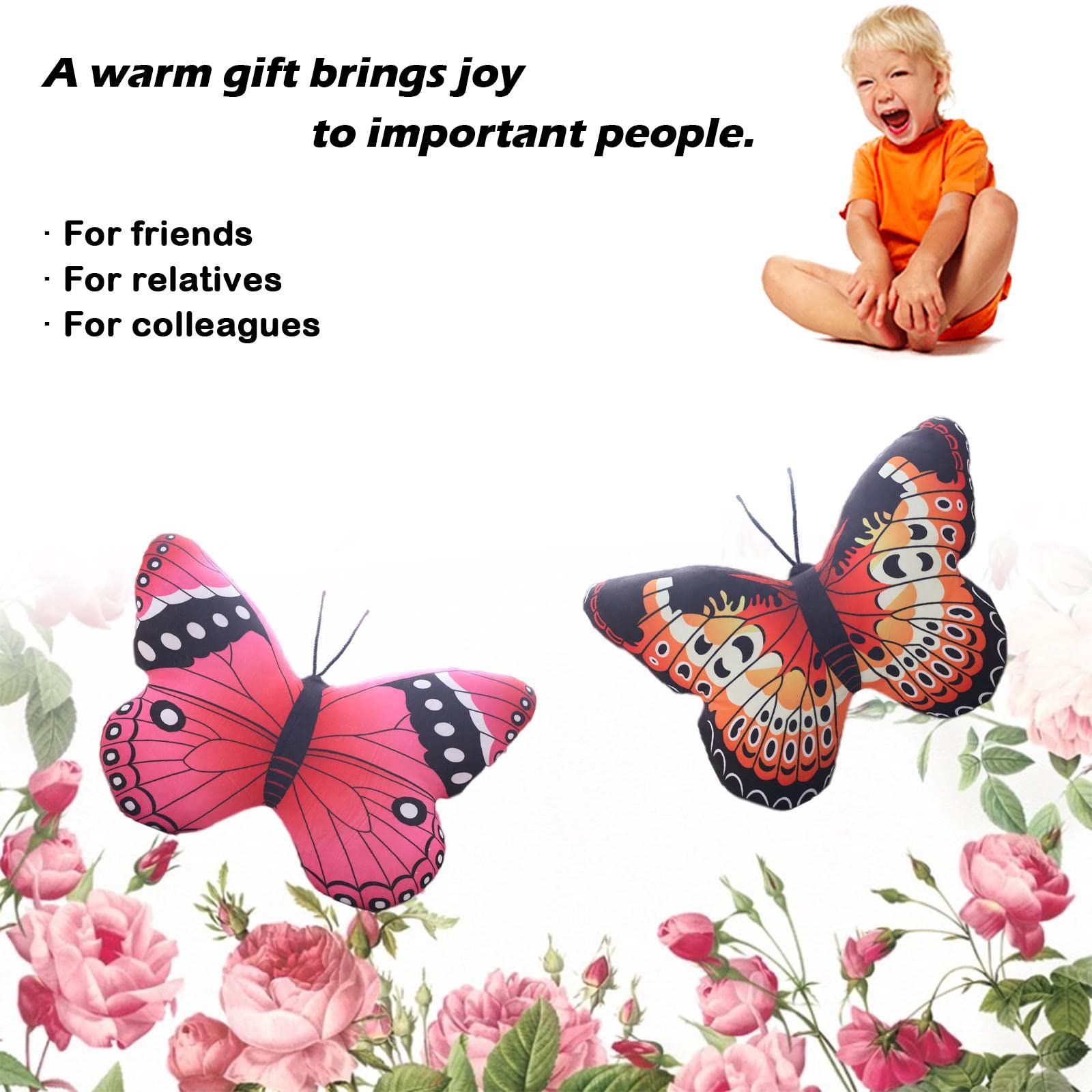 zhidiloveyou Butterfly Stuffed Animal Plush Butterfly Pillow Kawaii Toy (16"×12", Colorful)