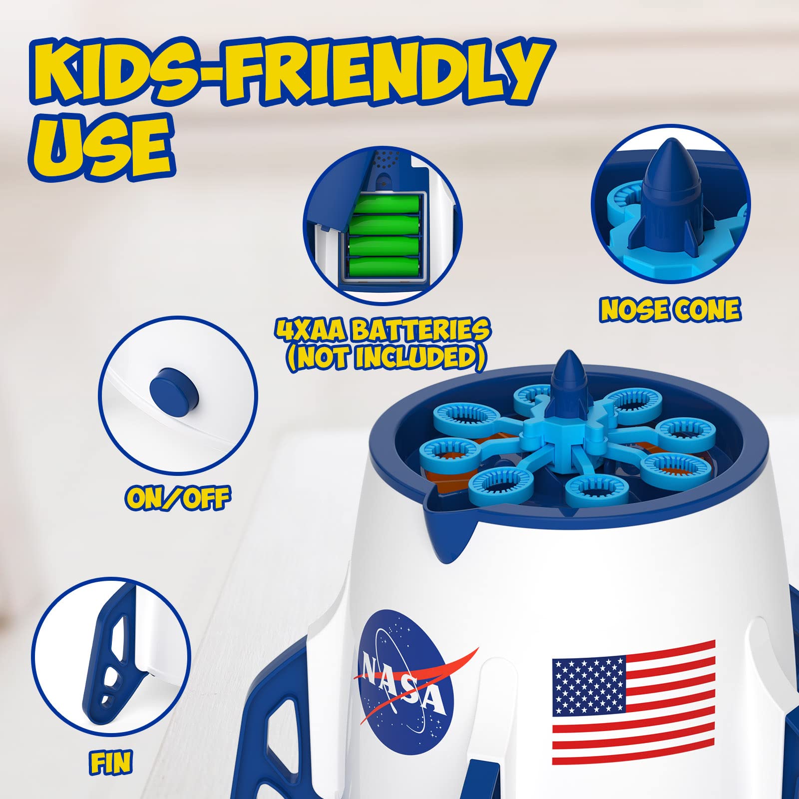 Bubble Machine, Space Rocket Bubble Machine for Toddlers, Kids, 3000+ Bubbles/min Electric Automatic Bubble Maker Blower Outdoor Gifts Bubbles Toys for Age 3-8 Year Old Boys, Girls, Baby Bath, Parties