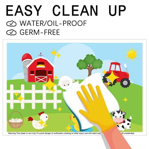 Disposable Stick-on placemats(Individually Wrapped) for Baby&Toddler&Kids, Sticky Table Cover placemats for Restaurant/Travel, Waterproof Cover 12''x18''(Farm Pattern)